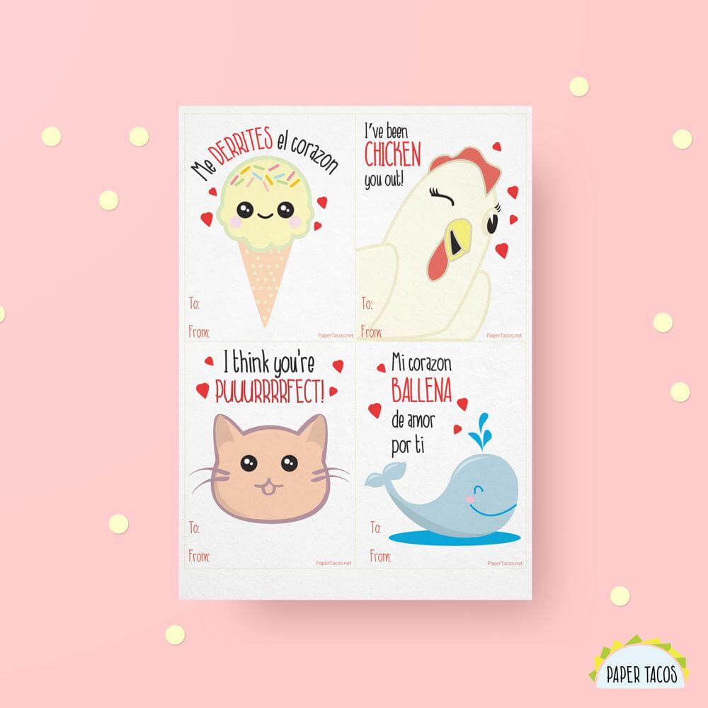 Free Valentine's Day Cards - Digital Download – Paper Tacos Spanish ...